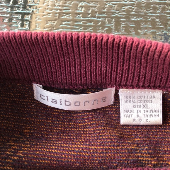 Claiborne | Sweaters | Vintage Claiborne Maroon Bird Print Sweater ...